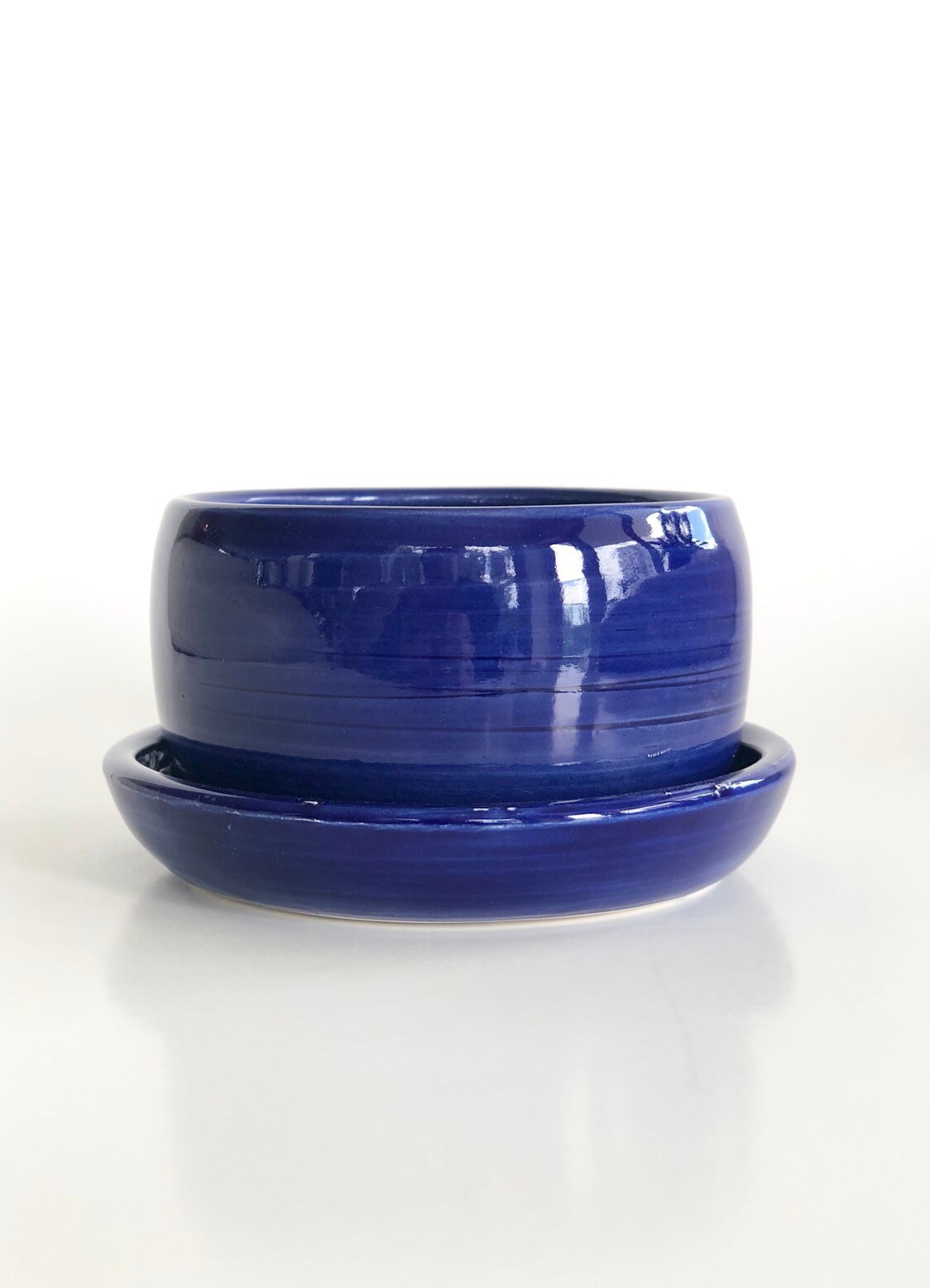 Small Cobalt Pot with Drainage Holes and Pot Plate