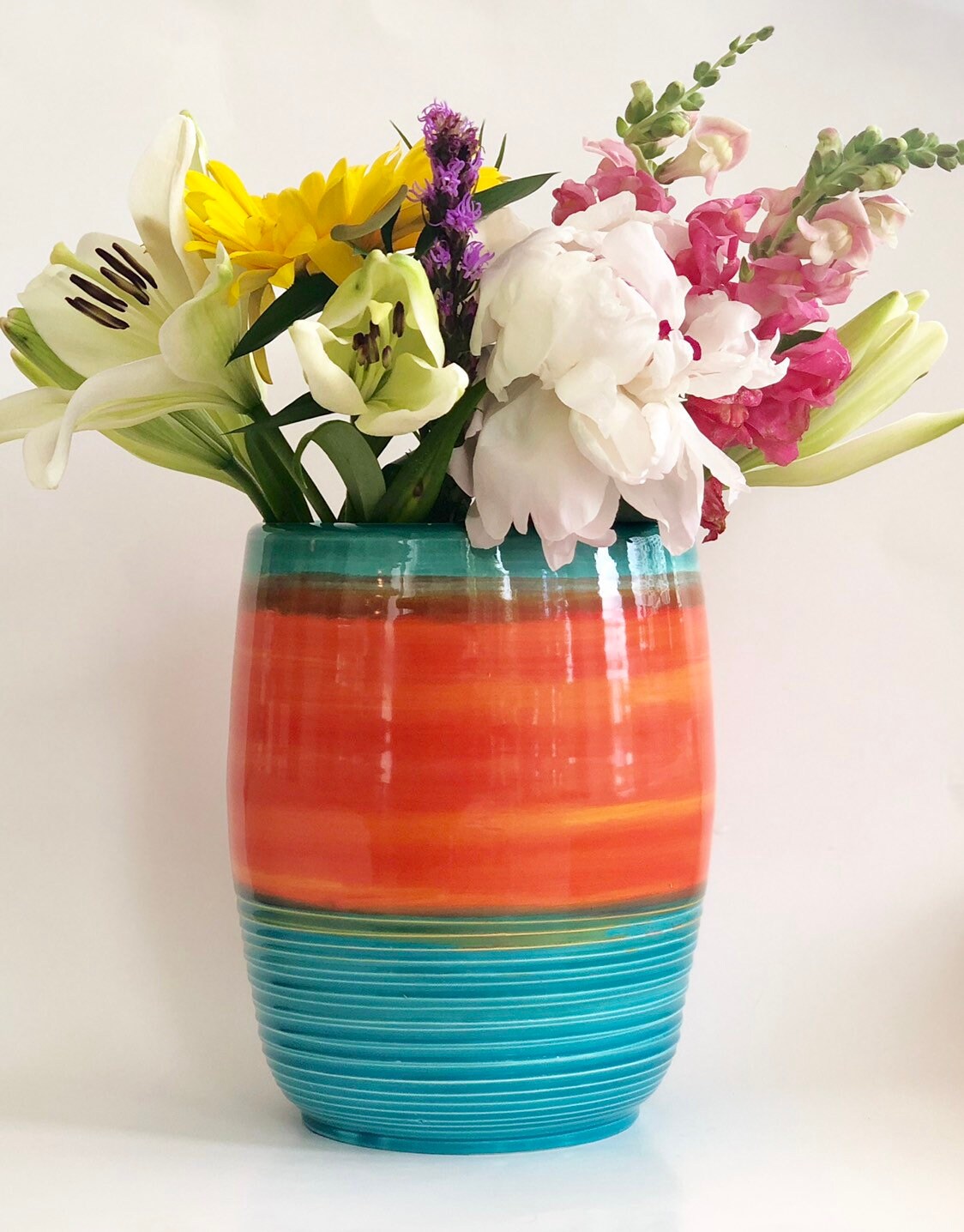 Handmade Flower Vase in Red and Green