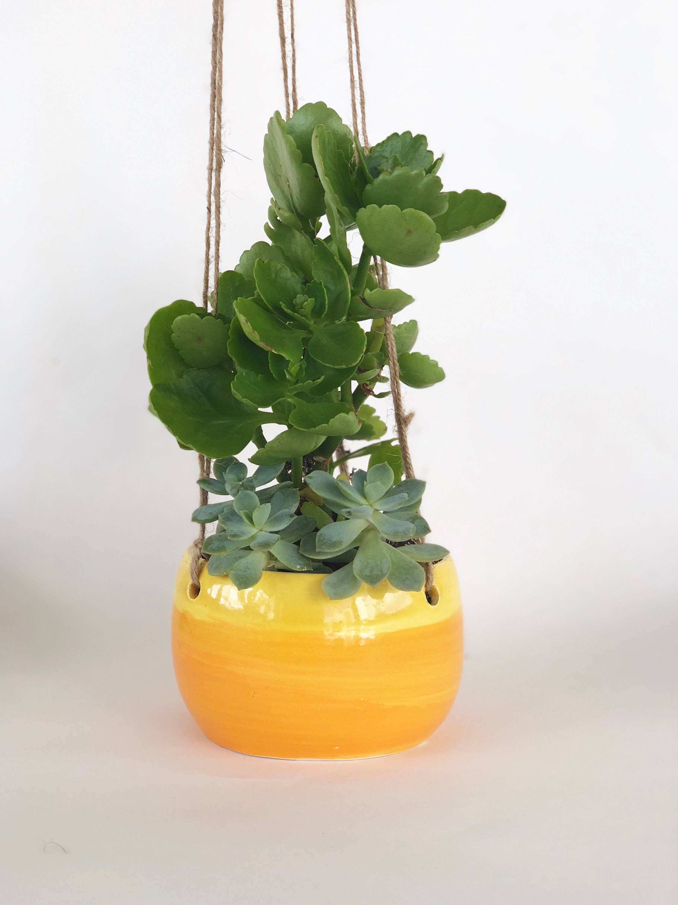 Hanging Planter Indoor, Orange Planter, Ceramic Hanging Planter ...