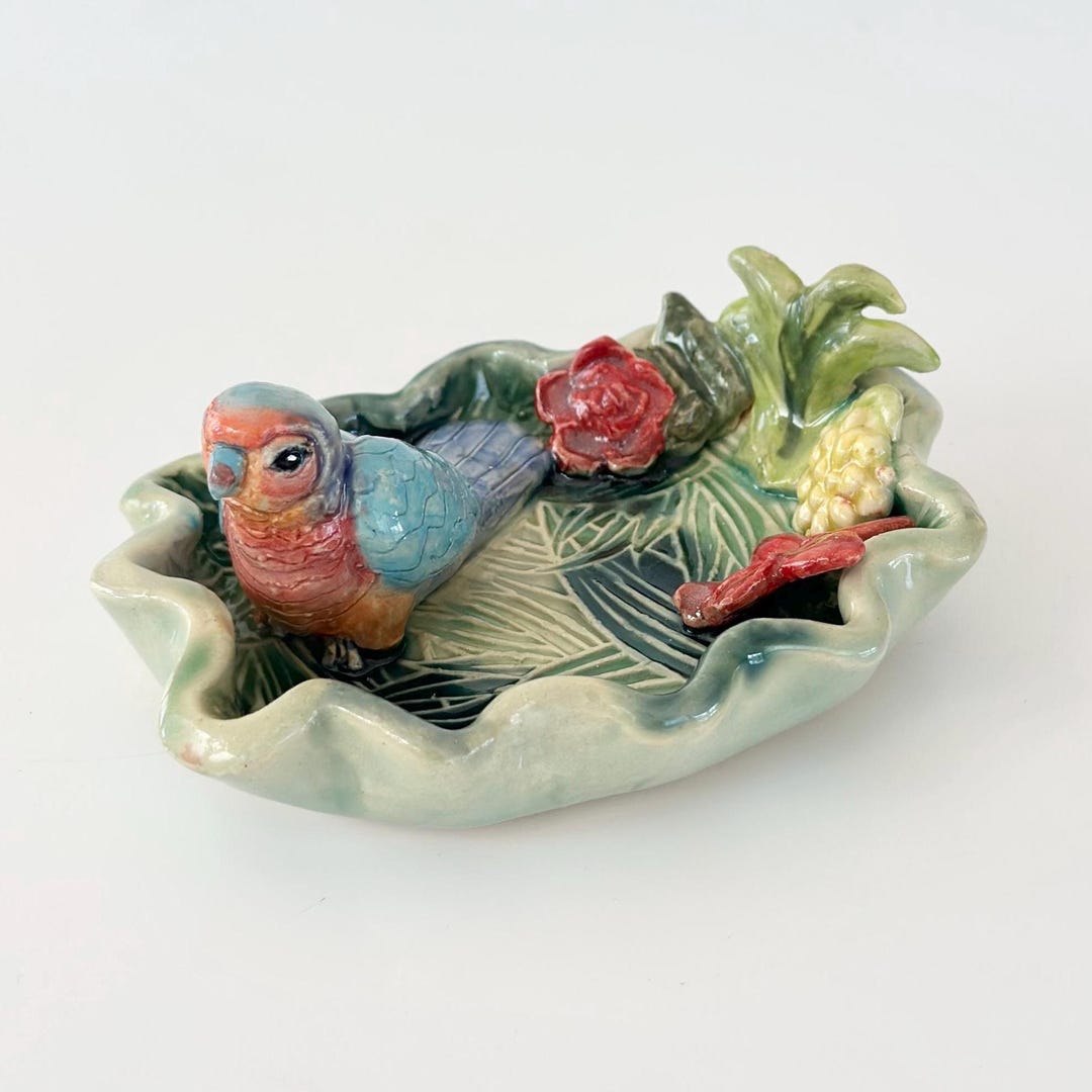 Handmade Parrot Ring Dish: Leaf Trinket Holder, Bird Lover Gift Nature ...