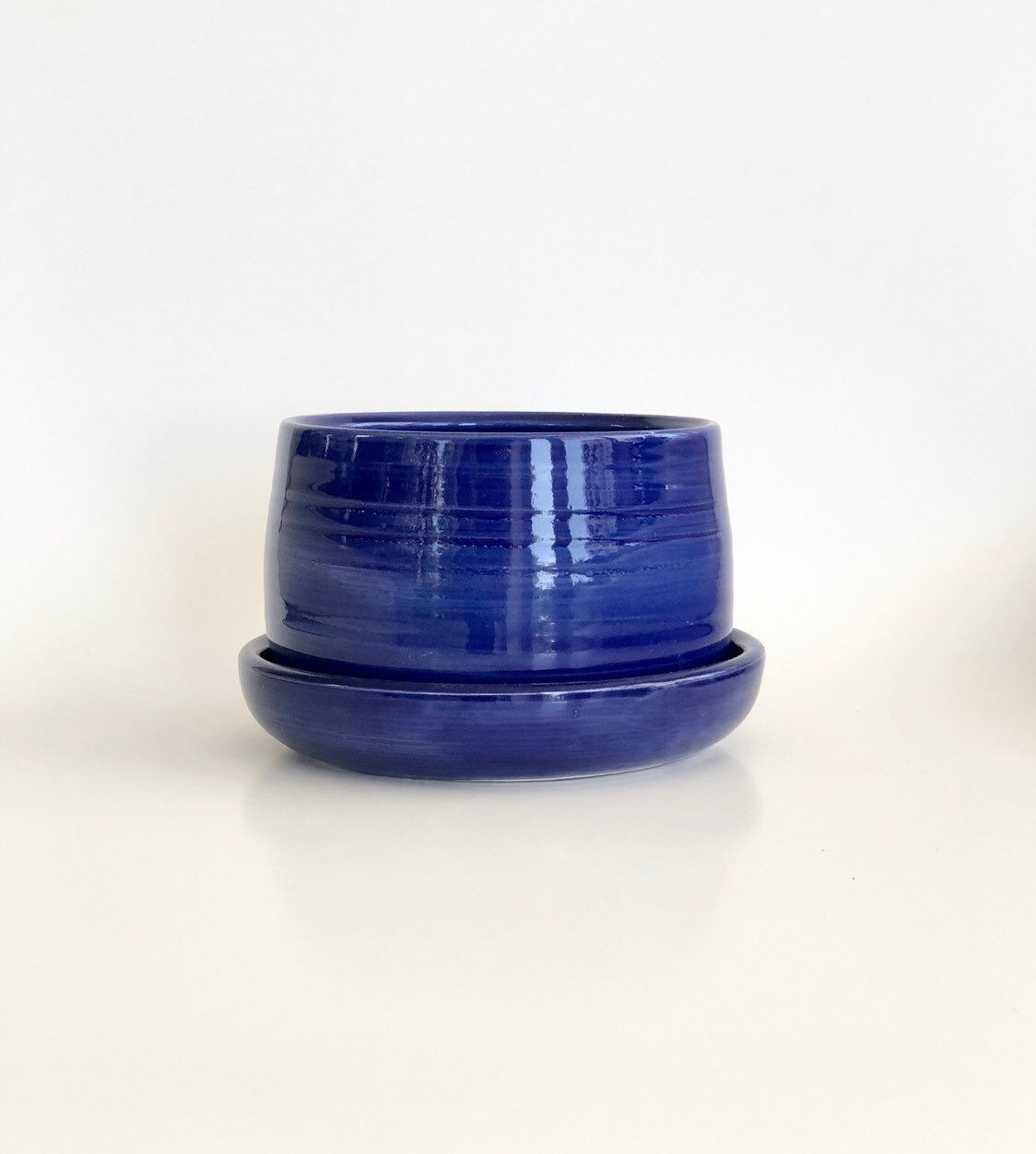 Handmade Cobalt Blue Pot with Drainage Holes and Pot Plate