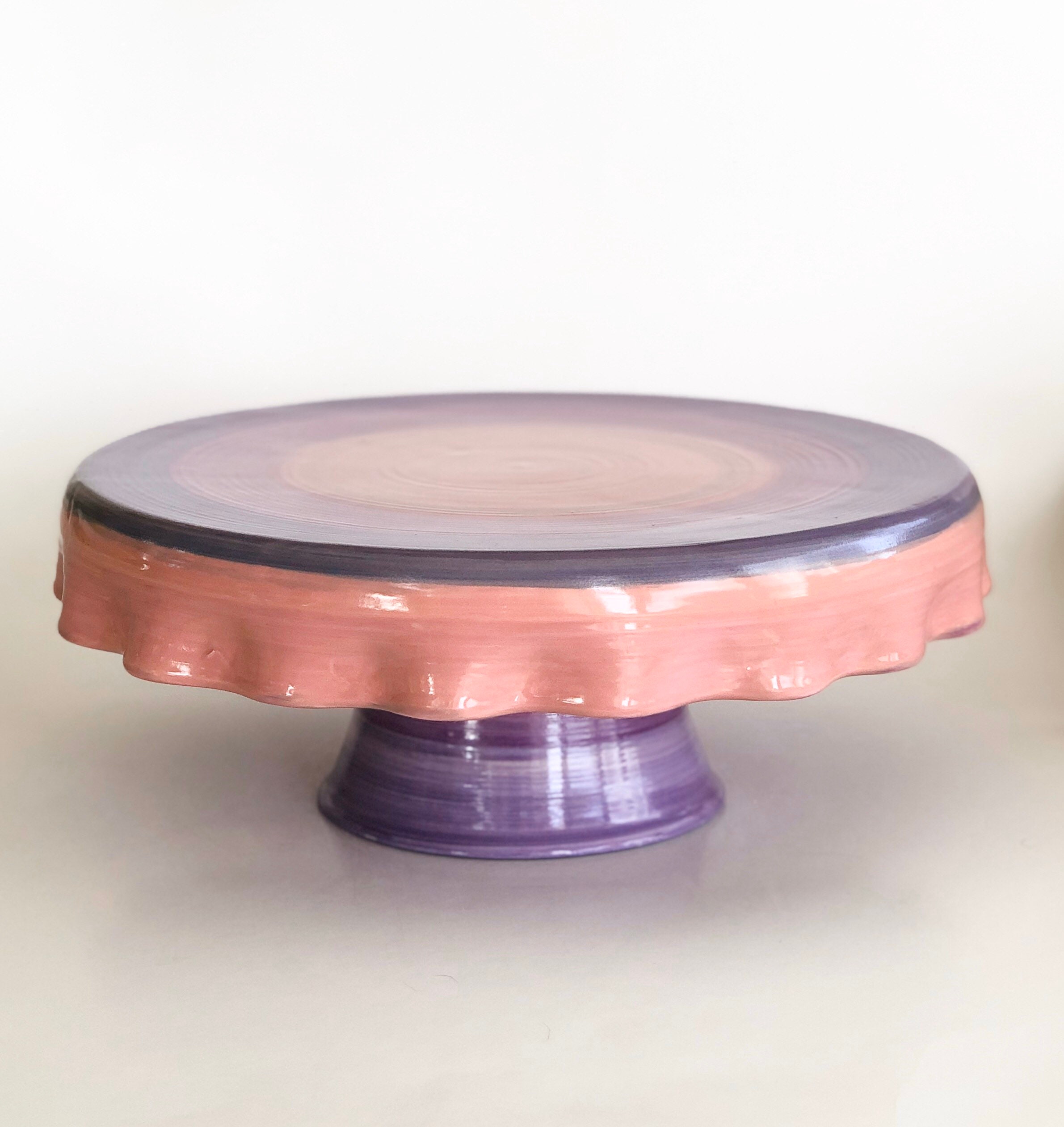 Reversible Cake Stand/ Hors D'oeuvres Server in Pink and Lavender