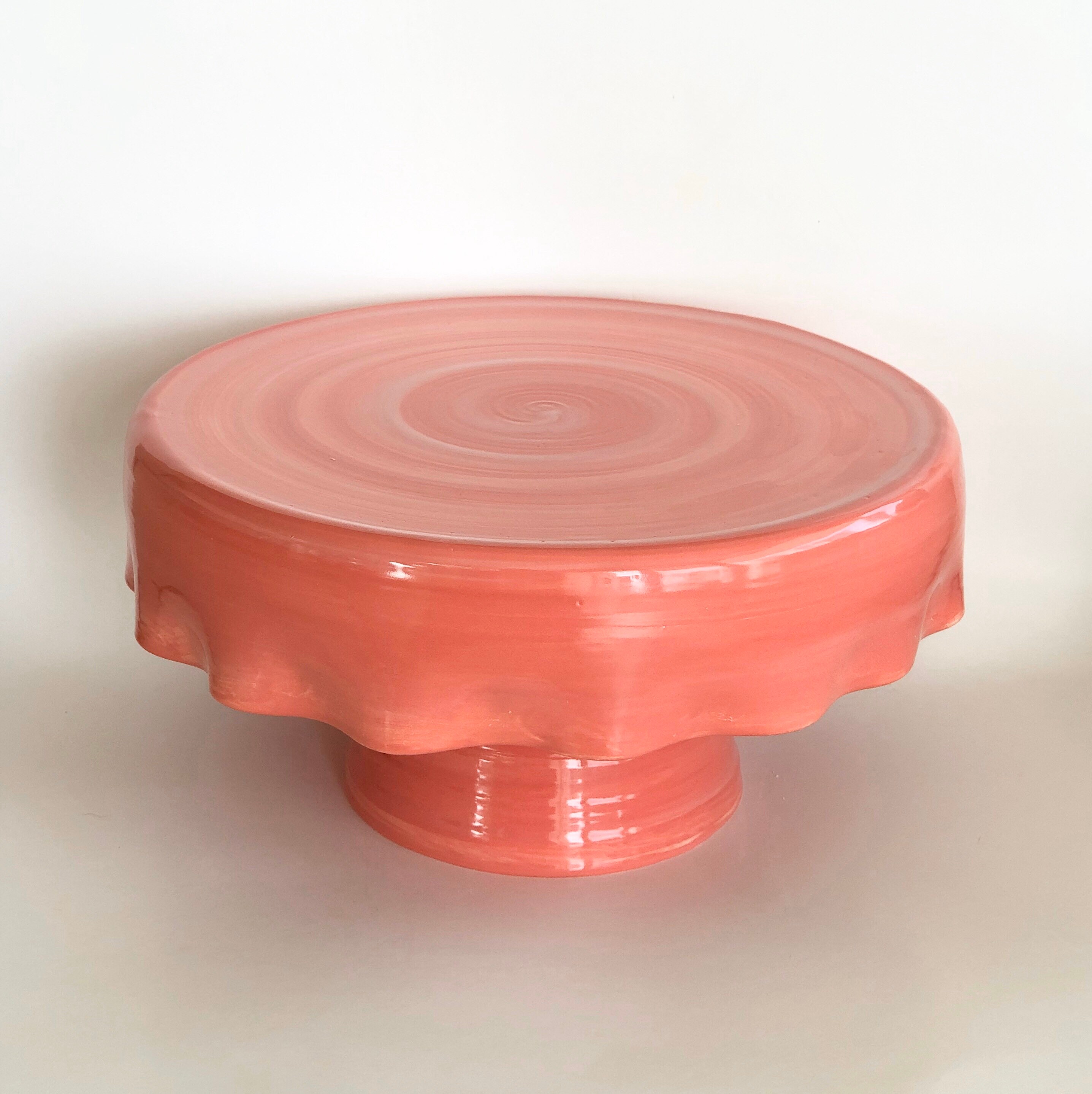 Ceramic Cake Plate, Cake Stand, Coral Cake Plate, Peach Cake Stand ...