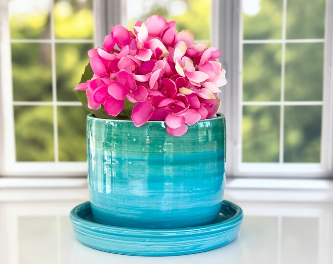 Blue Flower Pot Turquoise Planter Aqua Planter Pot Blue Ceramic Pot ...