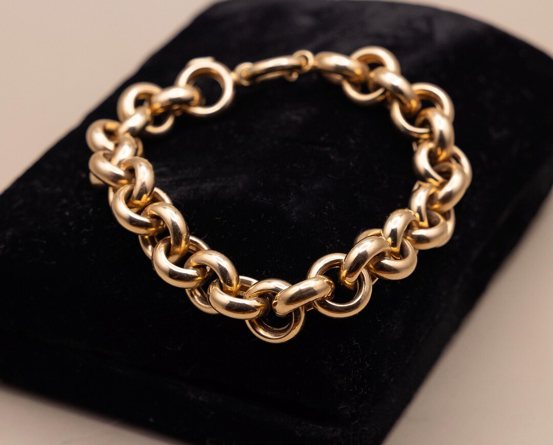 Chunky 12mm Vintage 14k Solid Gold Rolo Chain Bracelet | 14.1grams ...