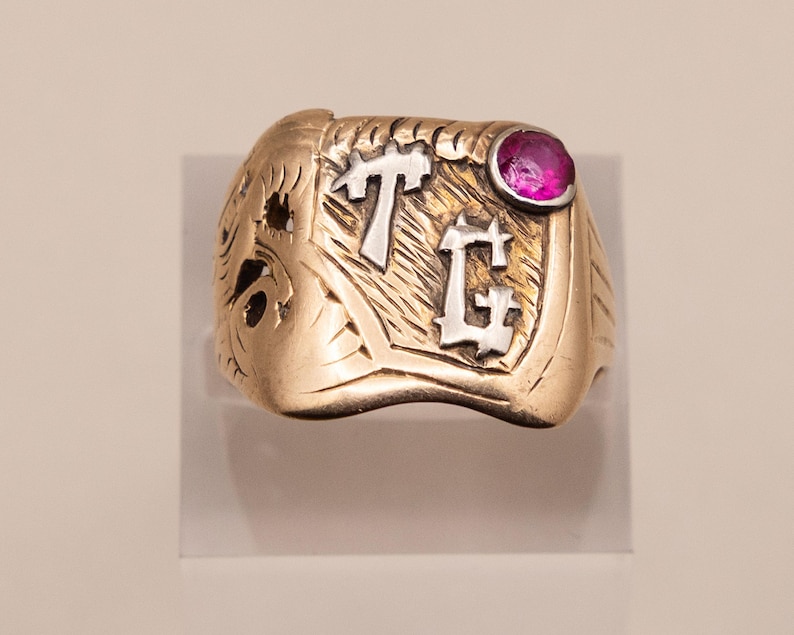 Incredible Vintage 10k Gold Ruby TG Ring | Initials GT Monogram Two ...