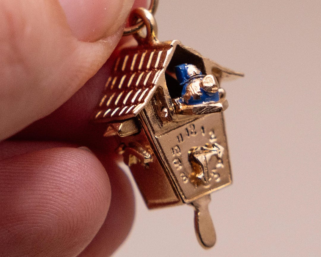 Vintage 1950s 14k Gold Movable Mechanical 3D Cuckoo Clock Charm ...
