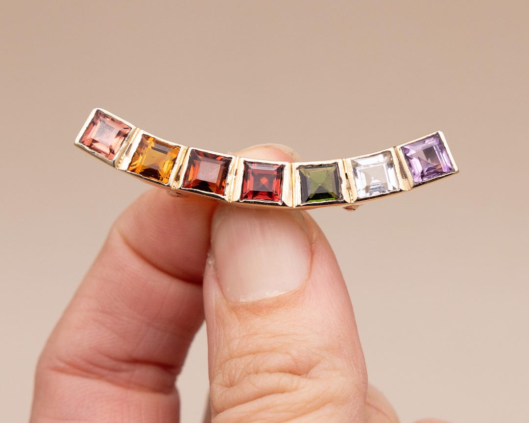 Gorgeous Vintage 14k Gold Rainbow Gemstone Pendant or Brooch | Real ...