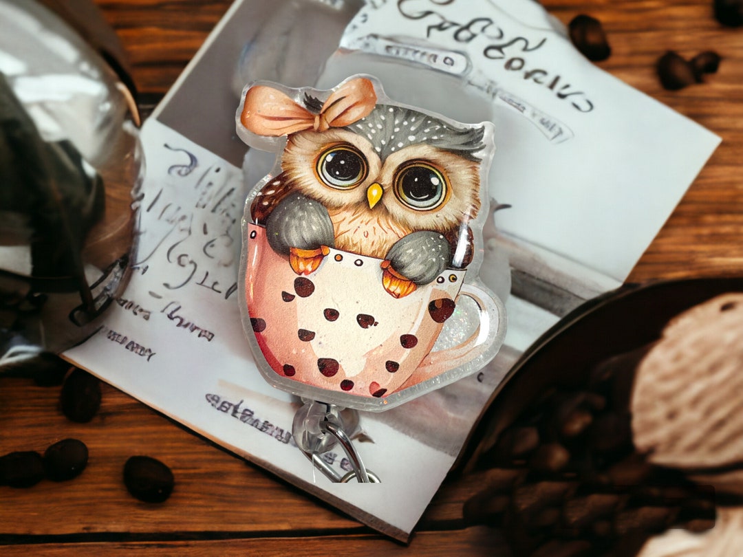 Baby Owl Badge Reel, Retractable Badge, Glitter Badge Reel, Permanent ...