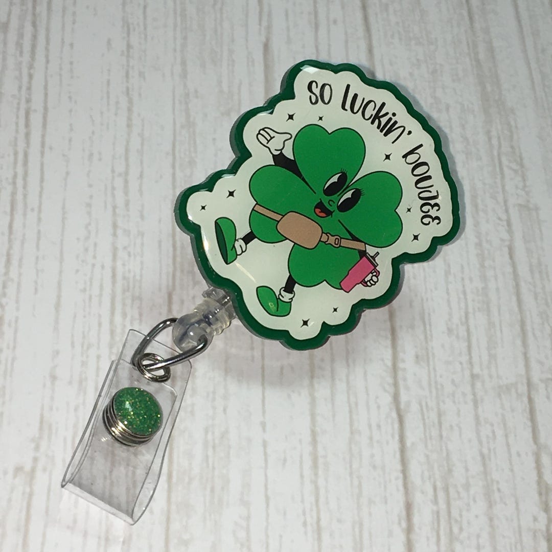 St. Patrick's Day Boujee Shamrock Badge Reel, Permanent or ...