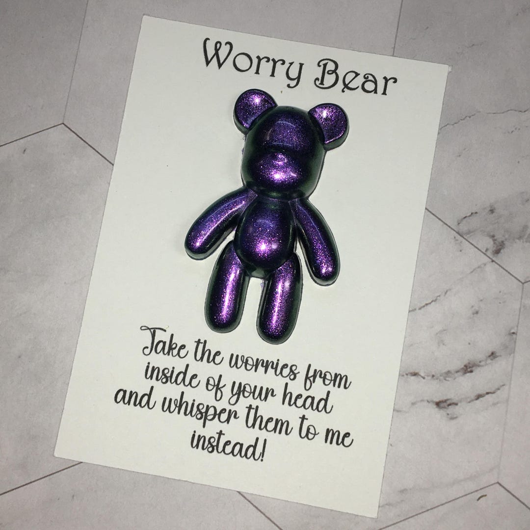 Purple Worry Bear, Anxiety Relief Gift, Pocket Hug, Stress Relief ...
