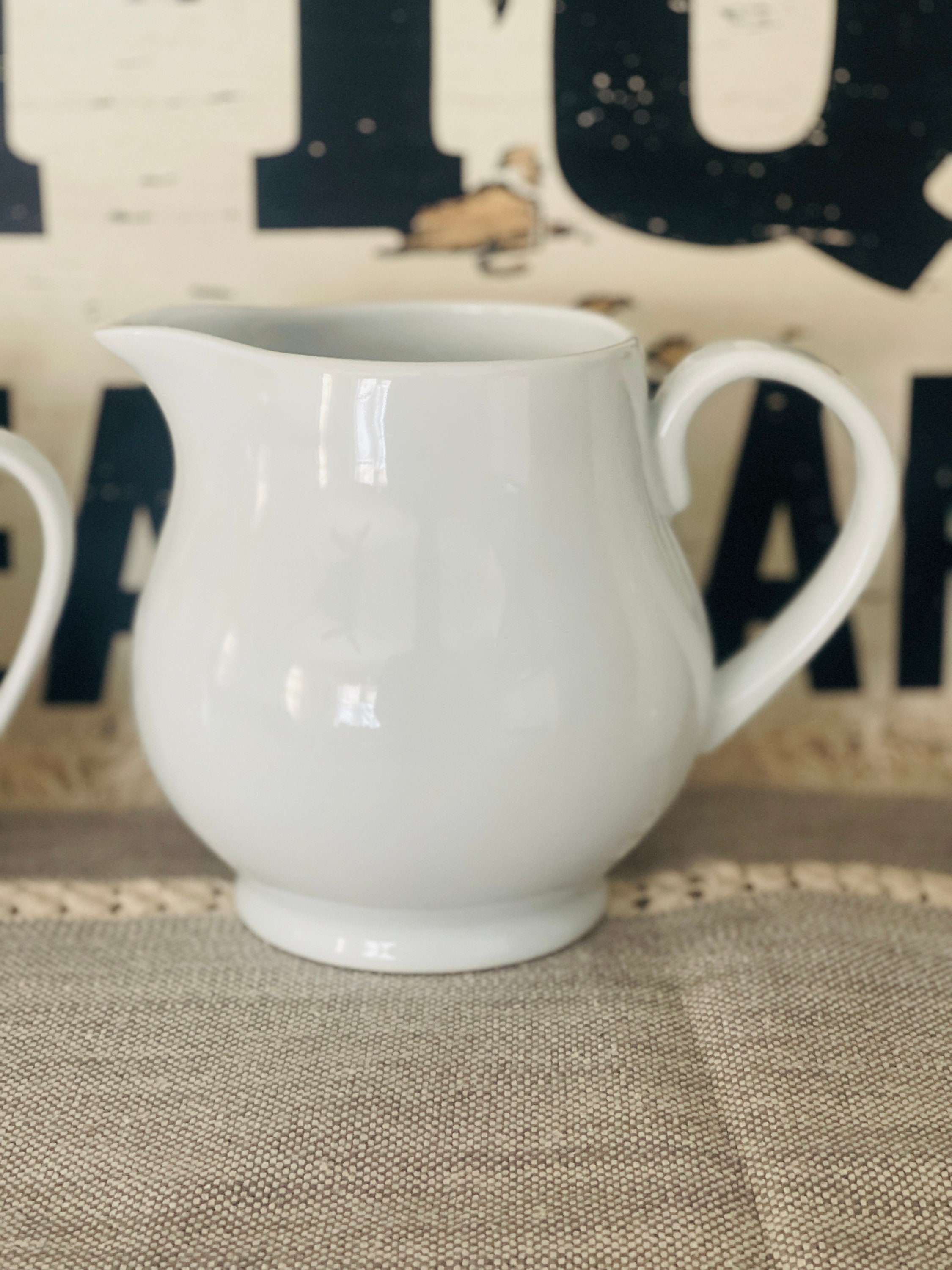Ironstone Pitchers Farmhouse Style Cottage Decor White Pitchers Vintage ...