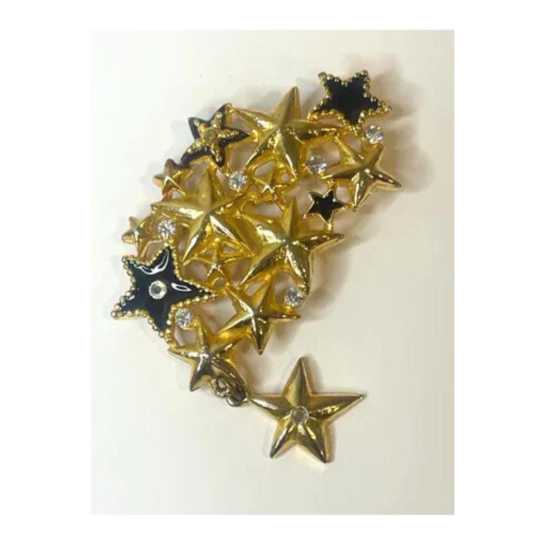 Vintage Shooting Star Cluster Brooch | Black Enamel & Rhinestone Pin ...