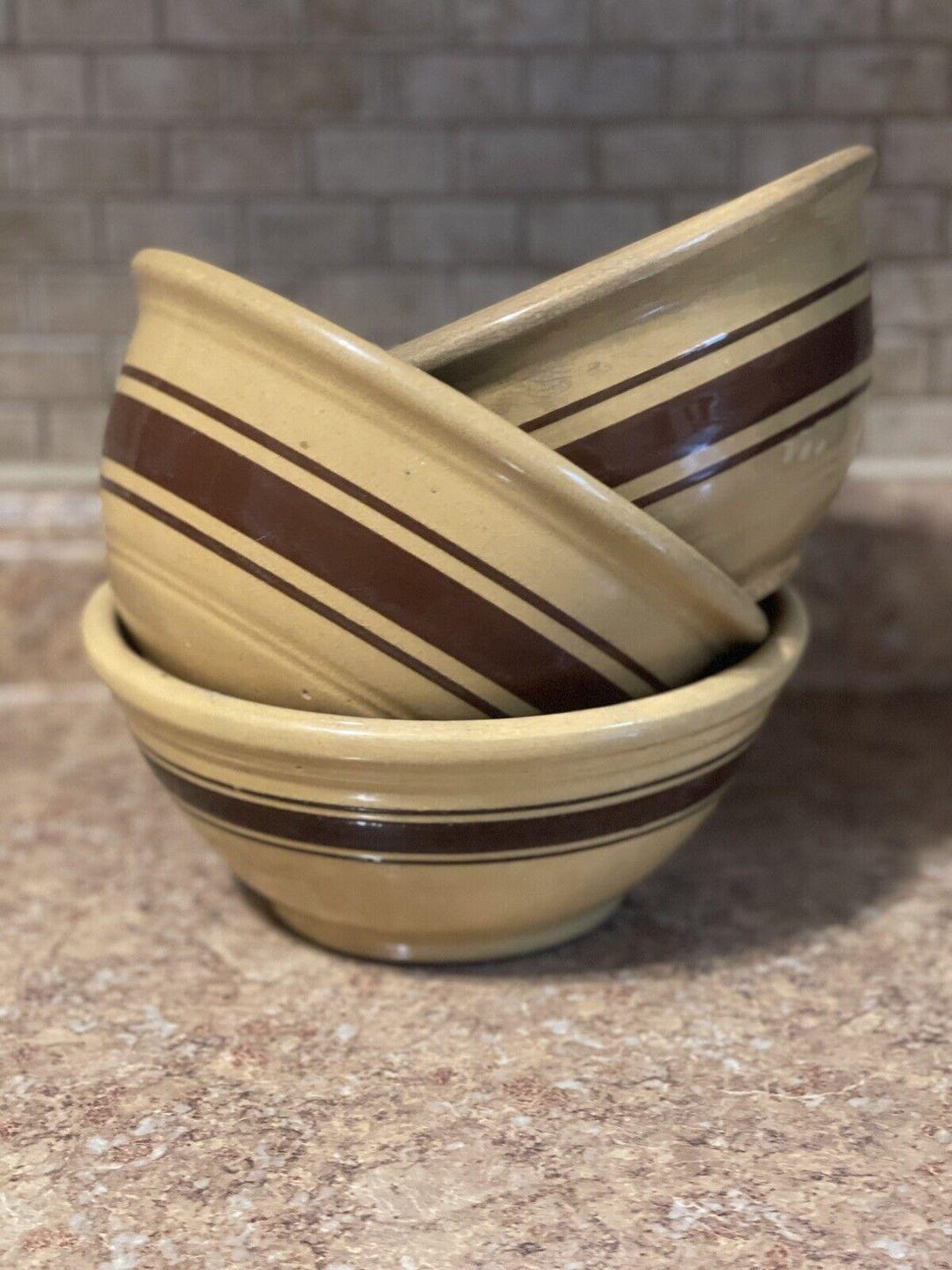 Antique Yellowware Striped Primitive Utility Mixing Serving Nesting ...