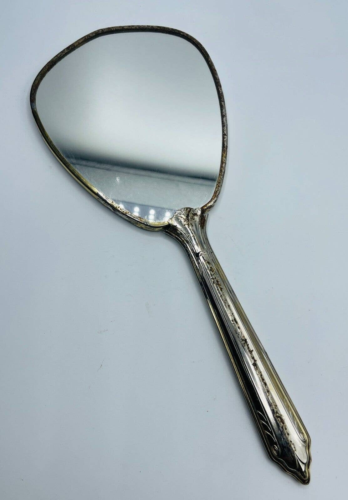 VINTAGE Silver Plate Hand Vanity Mirror Hand Embroidered - Etsy
