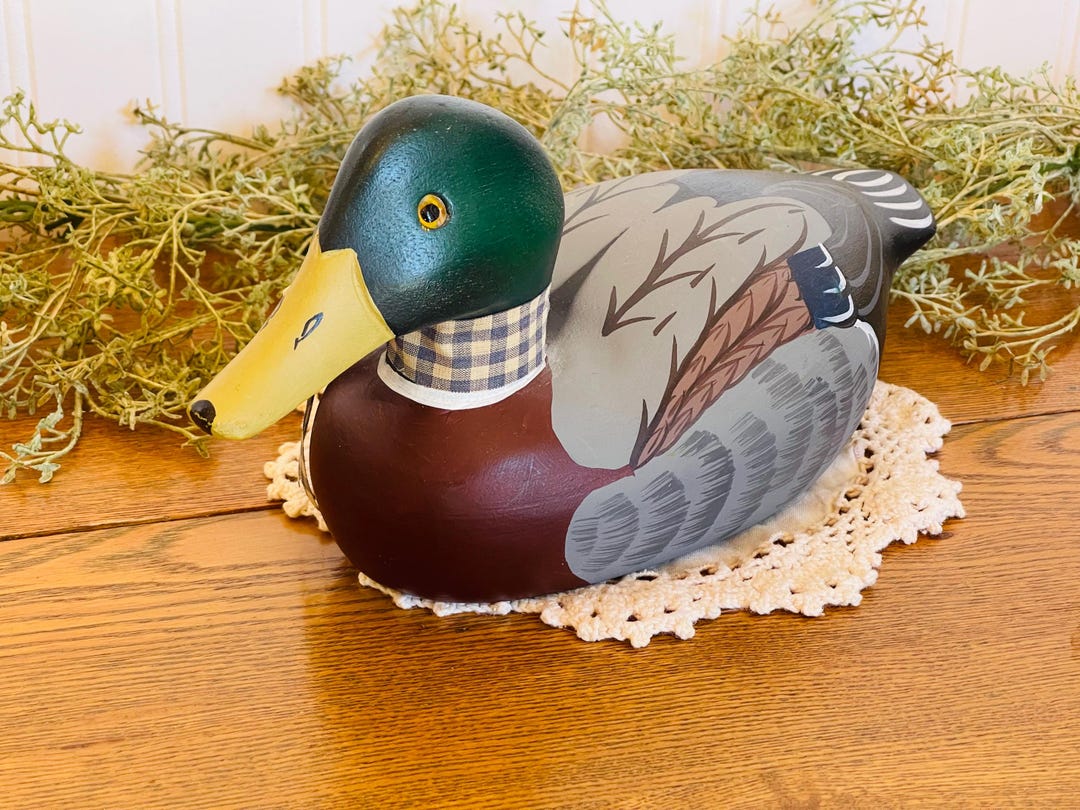 Vintage Quacker Box Male Wood Duck Decoy With Glass Eyes | 12" Hand ...