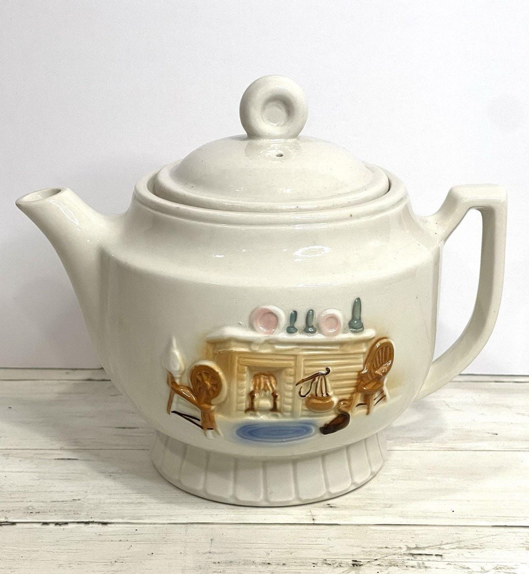 Vintage 1930s Porcelier Teapot | Hearth and Home Scene | Made in USA ...