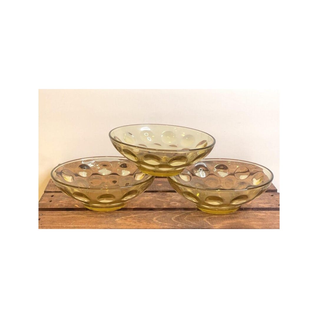 Vintage Amber Glass Bowl | Raised Circles Inside | Yellow Colored Glass ...