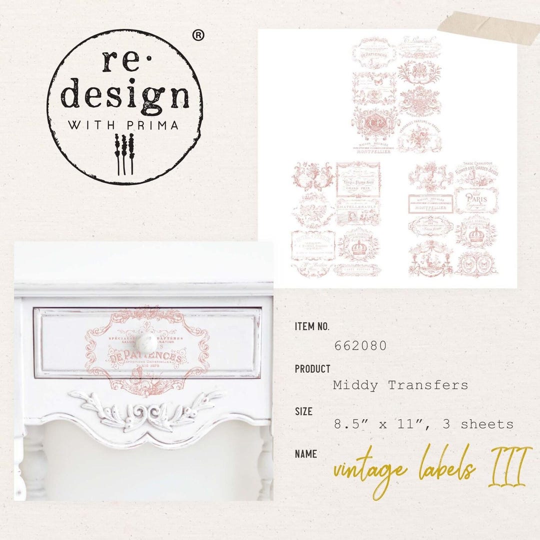 Vintage Labels Redesign Decor Transfers Middy Transfers 8.5x11 for DIY ...