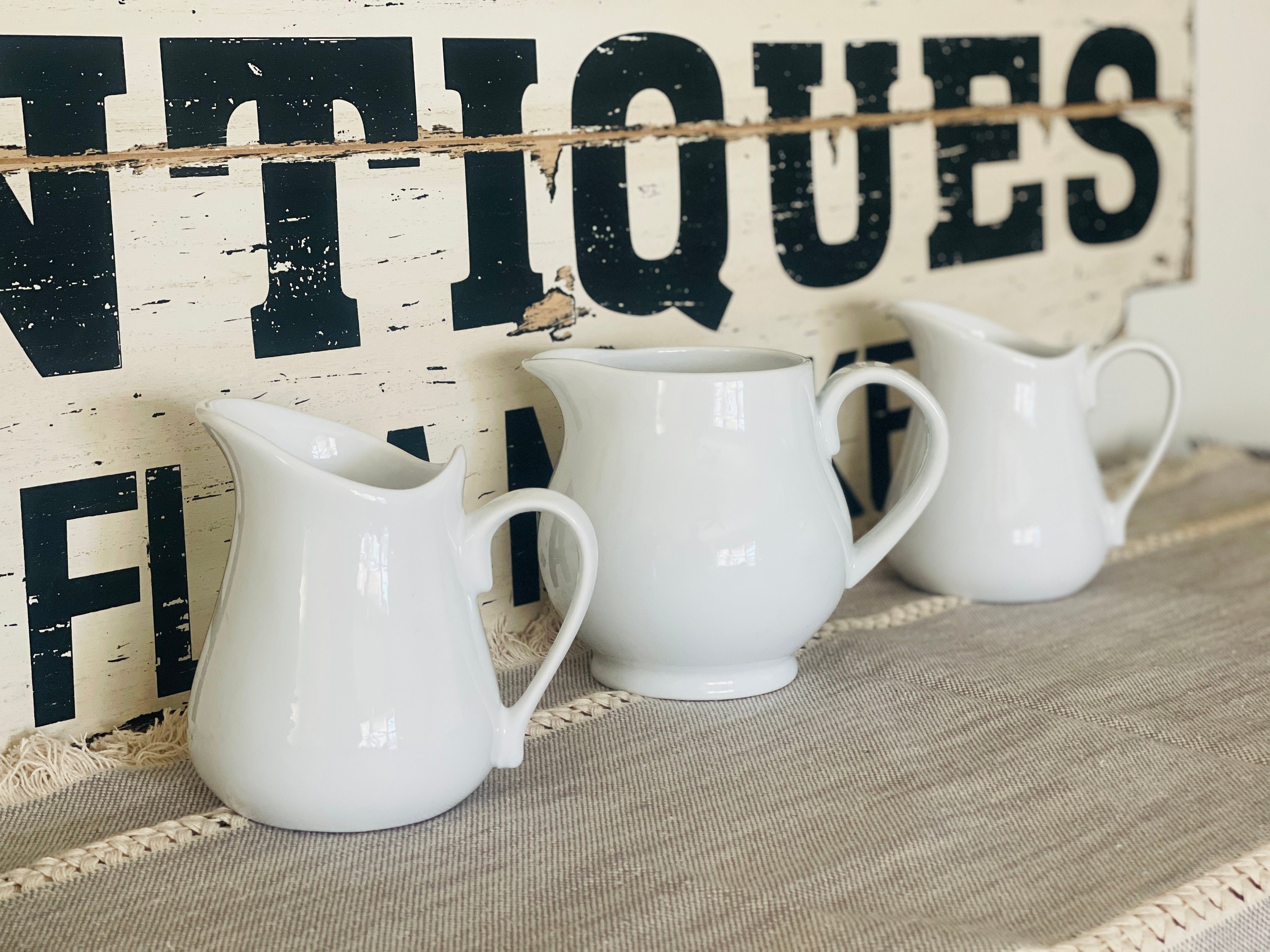 Ironstone Pitchers Farmhouse Style Cottage Decor White Pitchers Vintage ...