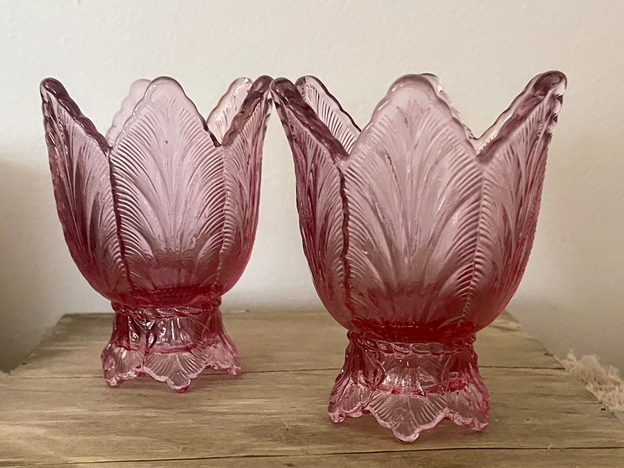 Vintage Fenton Glass Cranberry Art Glass Tulip Cabbage Glass Votive ...