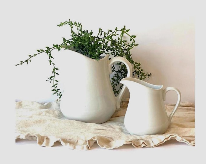 White Farmhouse Pitcher Set | Vintage Style Ceramic Pitchers ...