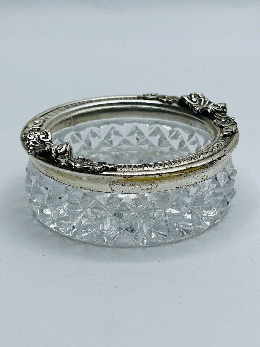 Antique Deco Trinket Box Crystal With Brass Rim - Etsy