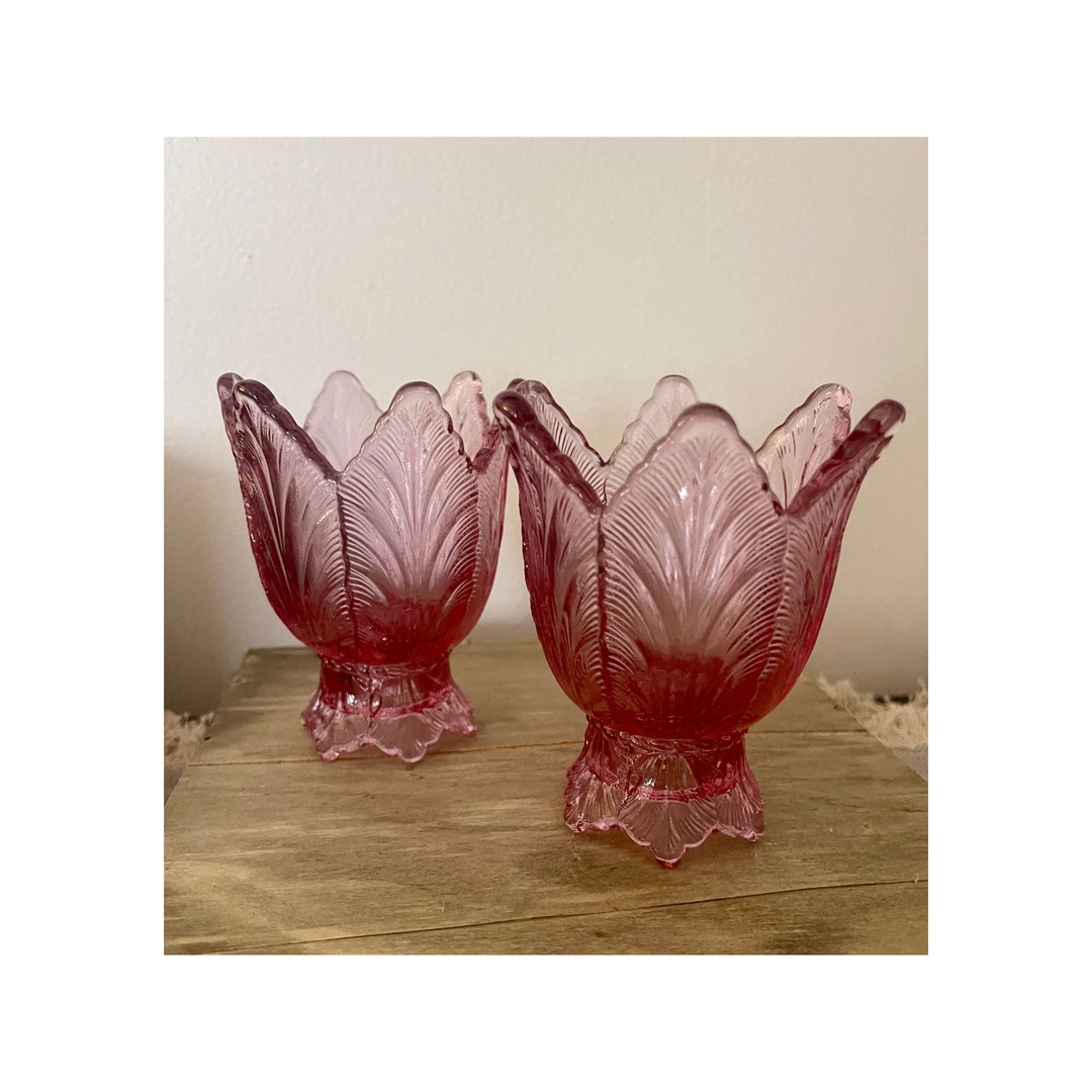 Vintage Fenton Glass Cranberry Art Glass Tulip Cabbage Glass Votive ...