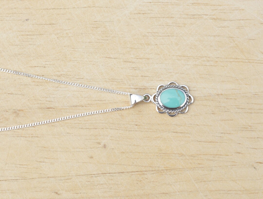 925 Sterling Silver and Reconstructed Turquoise Necklace Charm Pendant ...