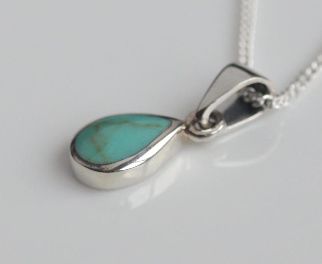 925 Sterling Silver and Reconstructed Turquoise Tear Drop Necklace ...
