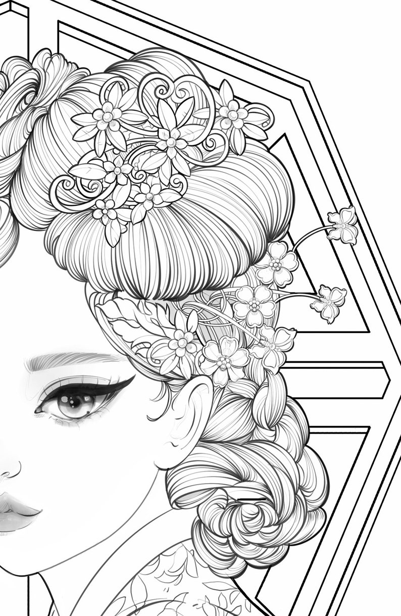 Digital Stamp korean Princess Coloring Line Art Coloring - Etsy