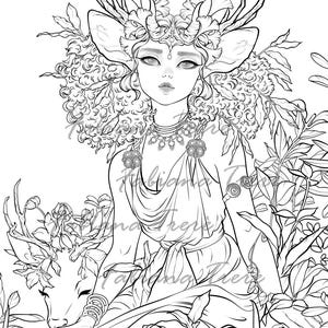 Greek Nymph Line Art, Coloring Page, Digital Stamp, Grayscale, Coloring ...