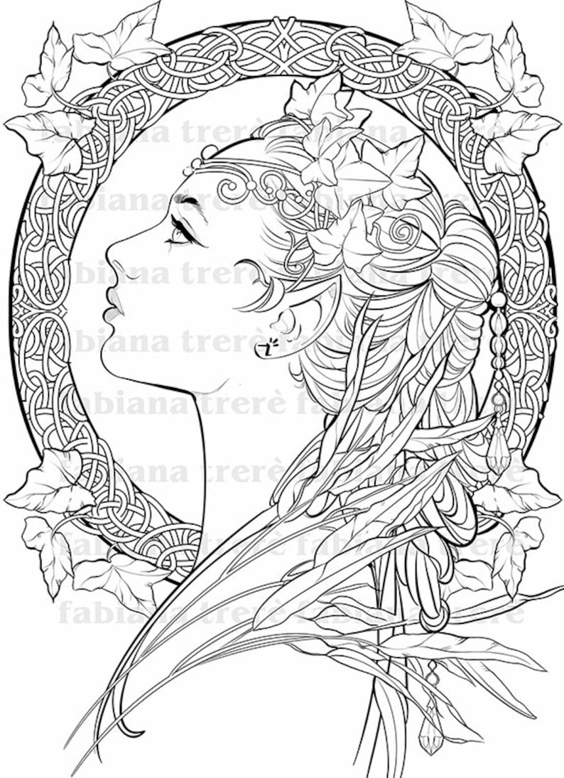 Elf Princess, Fairy Fantasy, Adult Coloring Page, Coloring Book ...