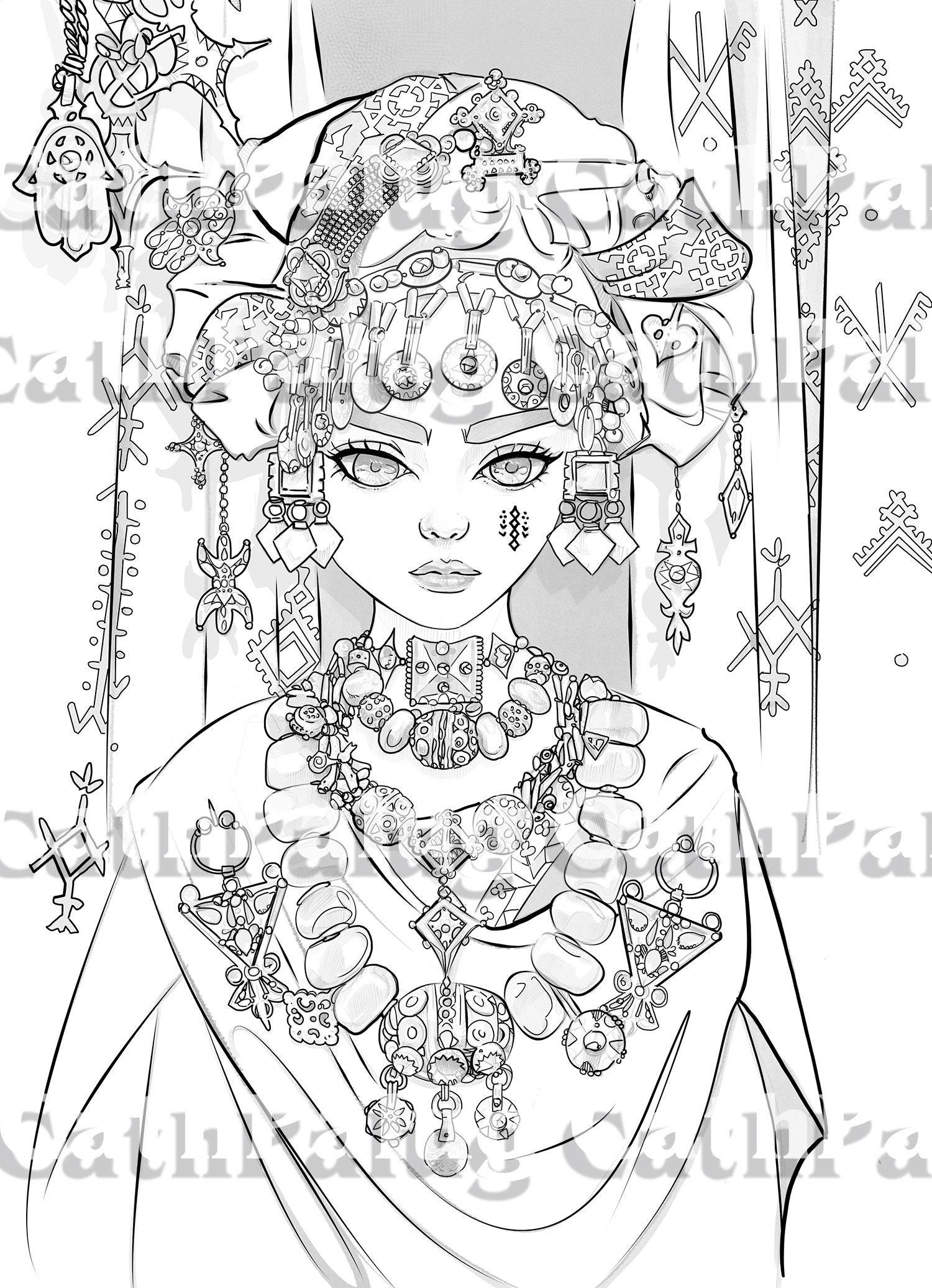 Berber Princess coloring page traditional costume adult | Etsy