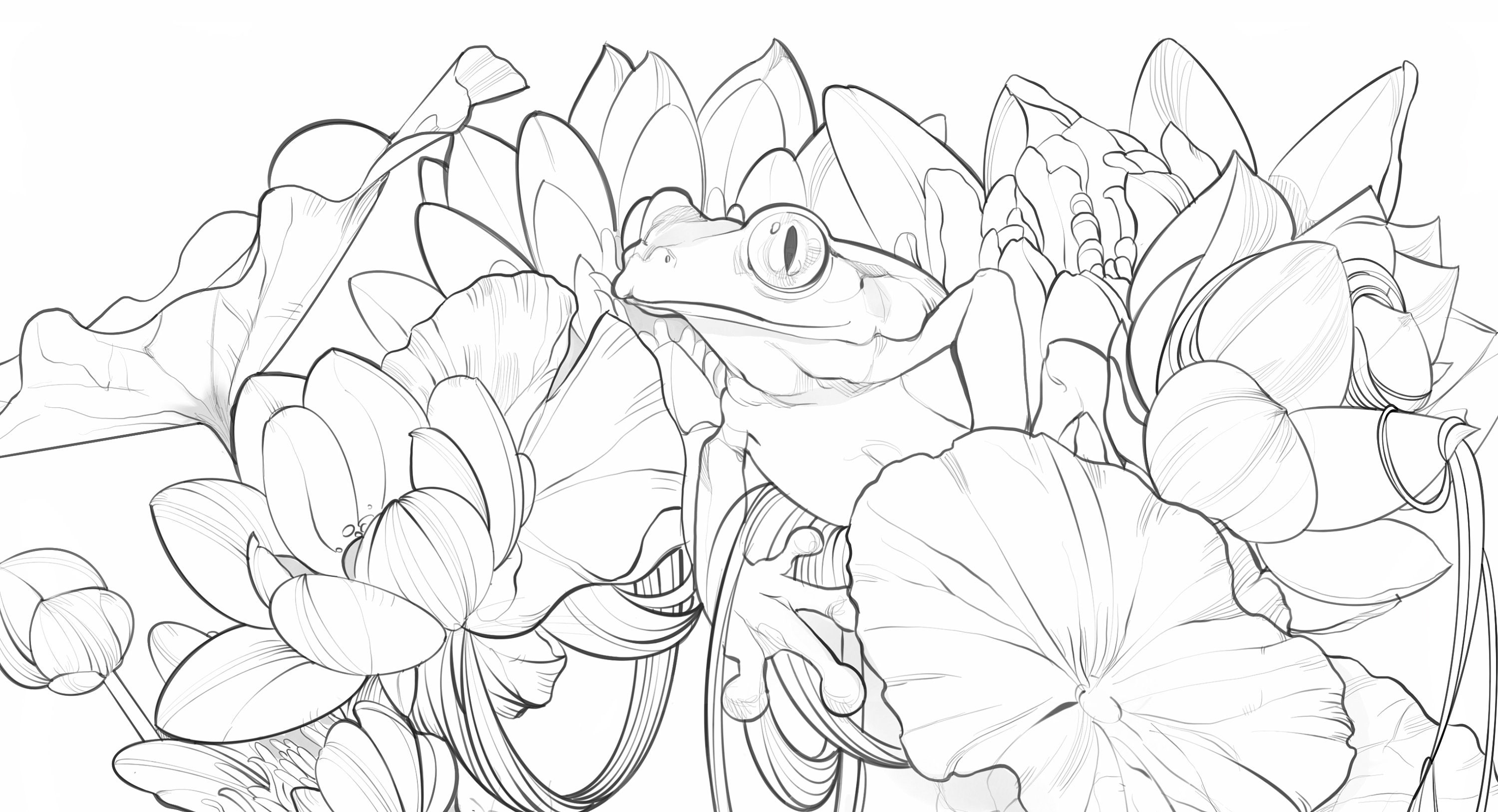 Fantasy Princess Digital Stamp Grayscale Flowers Loto Frog - Etsy