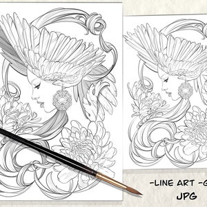 Morrigan Goddess, Raven, Digital Stamp, Line Art, Goddess of War ...