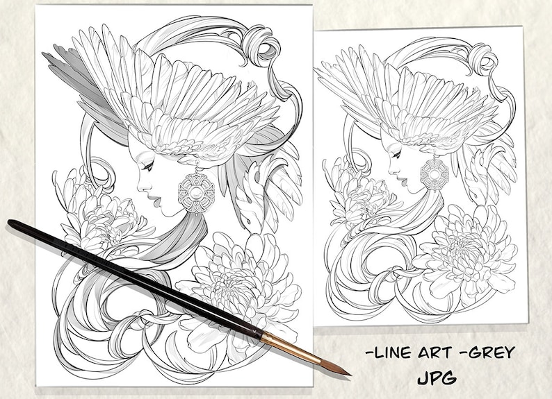Morrigan Goddess, Raven, Digital Stamp, Line Art, Goddess of War ...