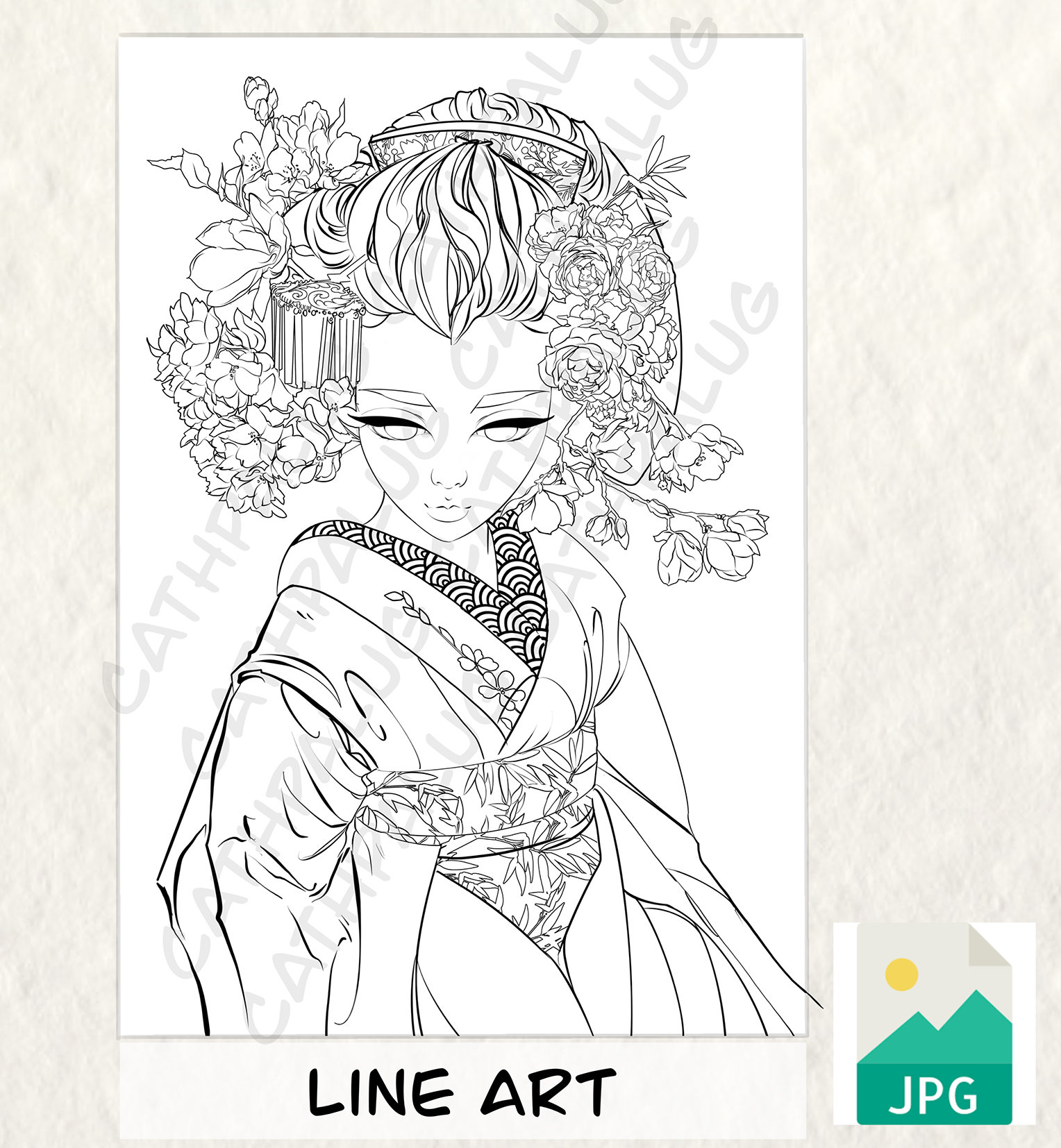 Digital Stamp Japanese Girl Fantasy Princess Coloring - Etsy