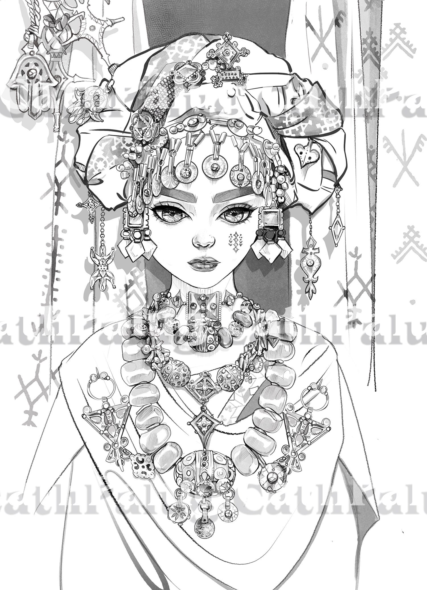 Berber Princess coloring page traditional costume adult | Etsy