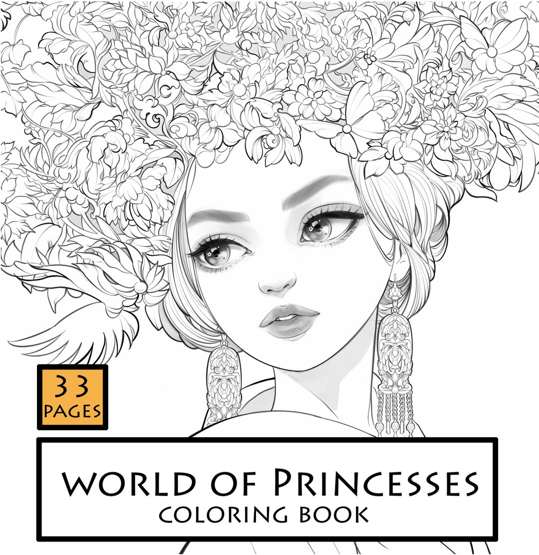 World of Princesses Coloring Book, 33 Pages, Line Art, Digital Stamp ...