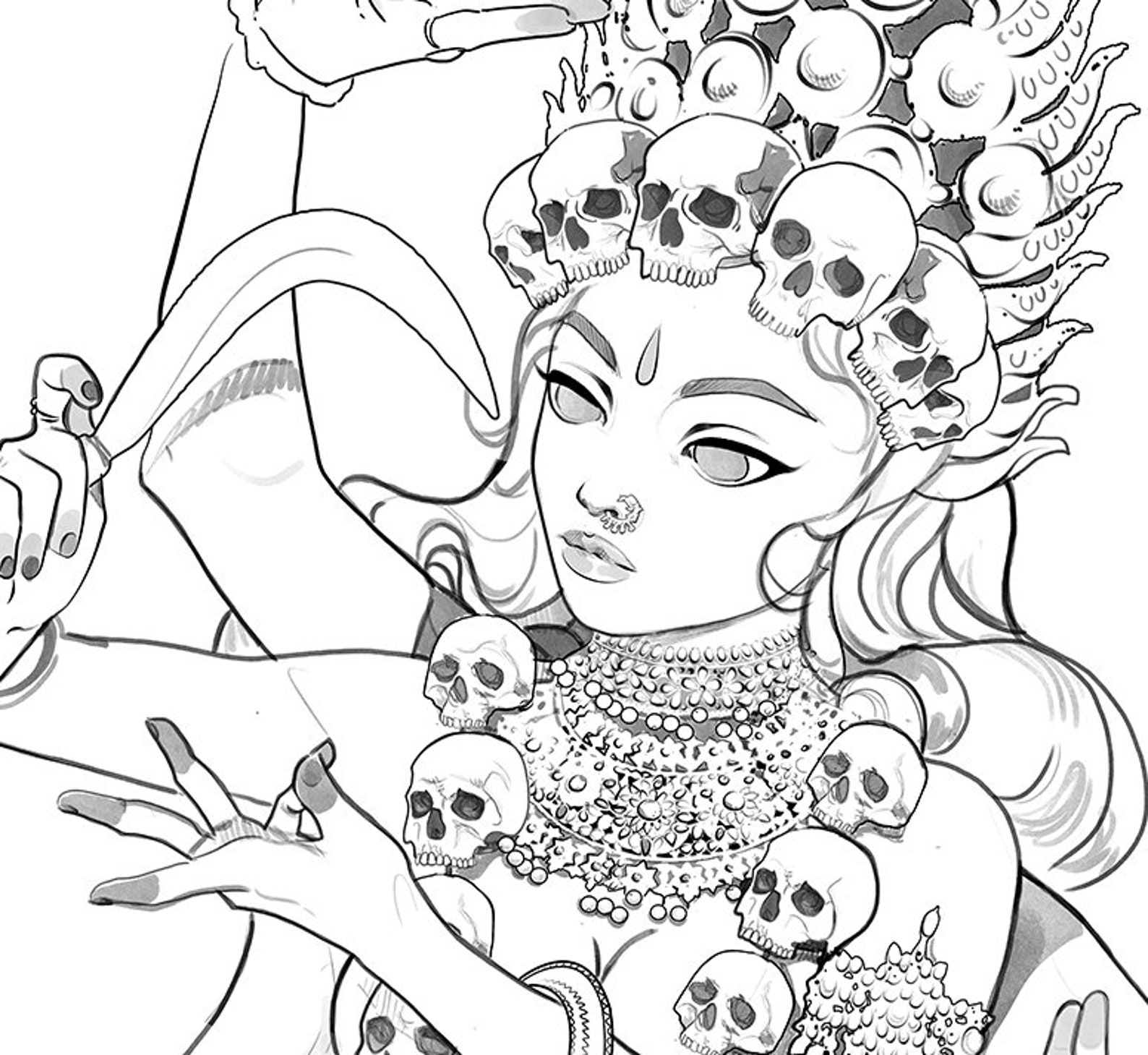 Digital Stamp - Kali- Indian Goddess - Coloring -headdress- India ...