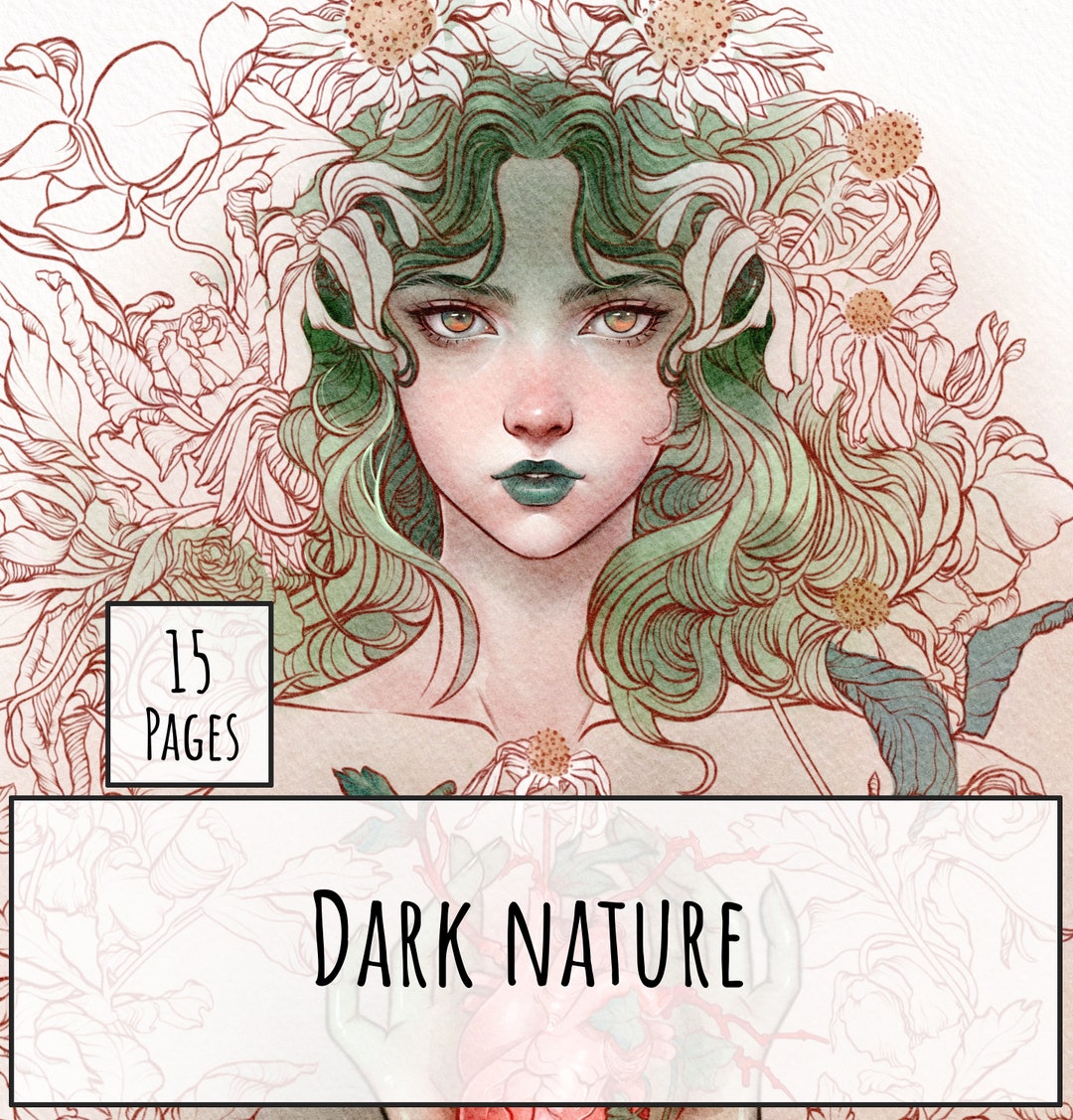 Dark Nature Coloring Book, 15 Pages, Line Art, Digital Stamp, Fantasy ...