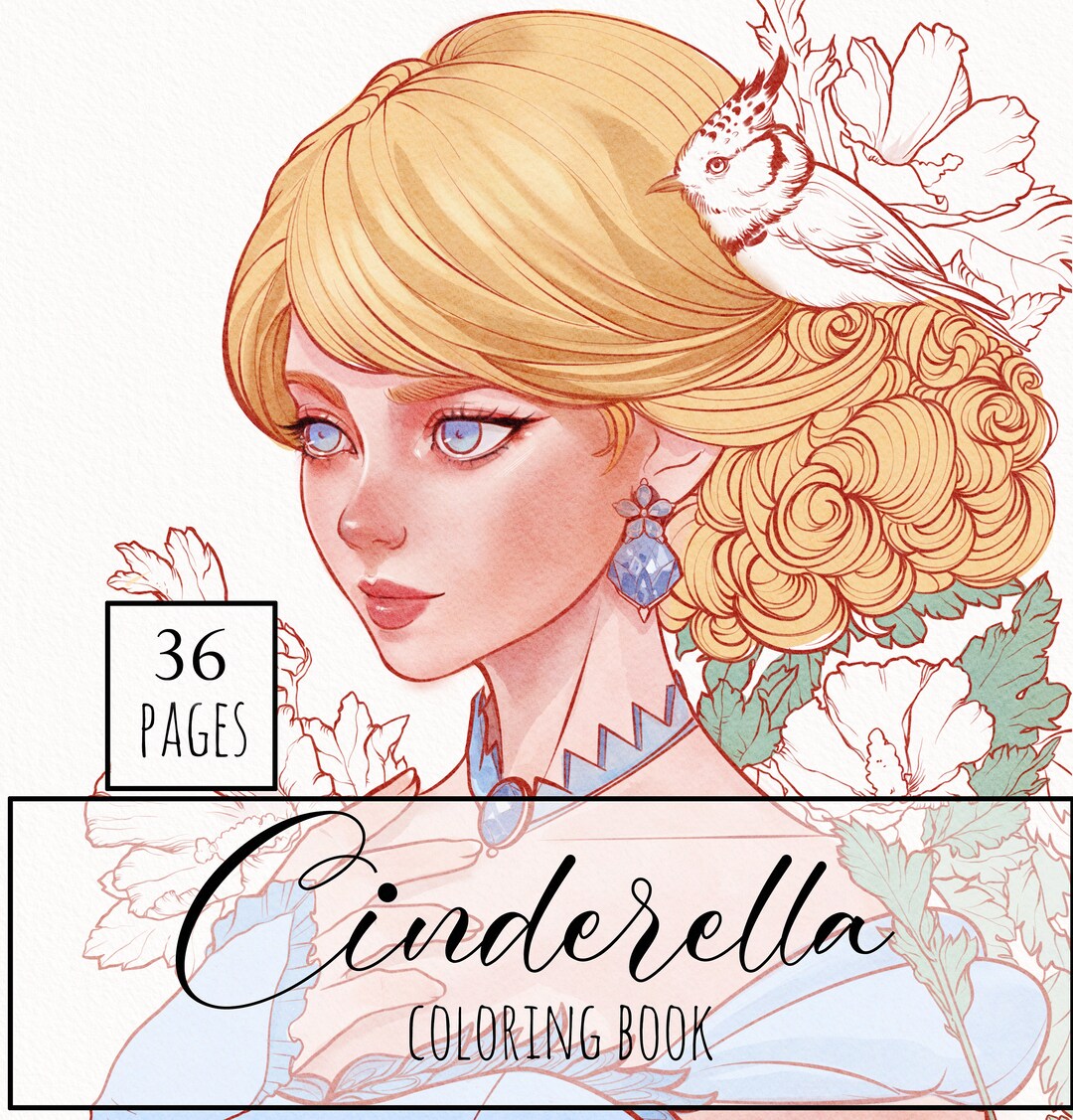 Cinderella Princess, Coloring Book, 36 Pages, Line Art, Digital Stamp ...