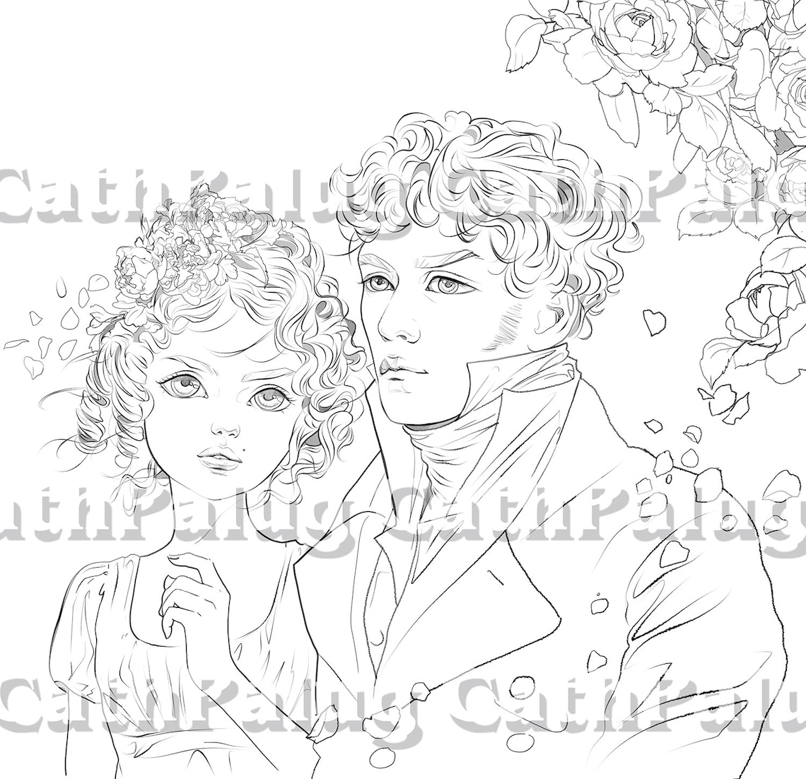 Digital Stamp Pride and prejudice coloring page regency | Etsy