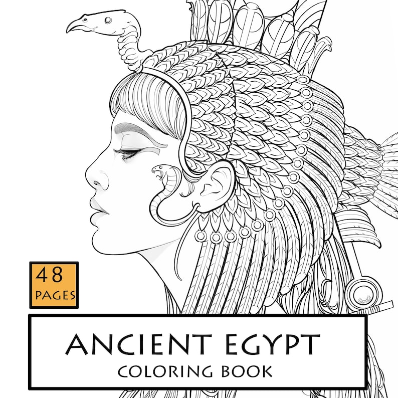 Ancient Egypt Coloring Book, 48 Pages, Line Art, Digital Stamp Premium ...