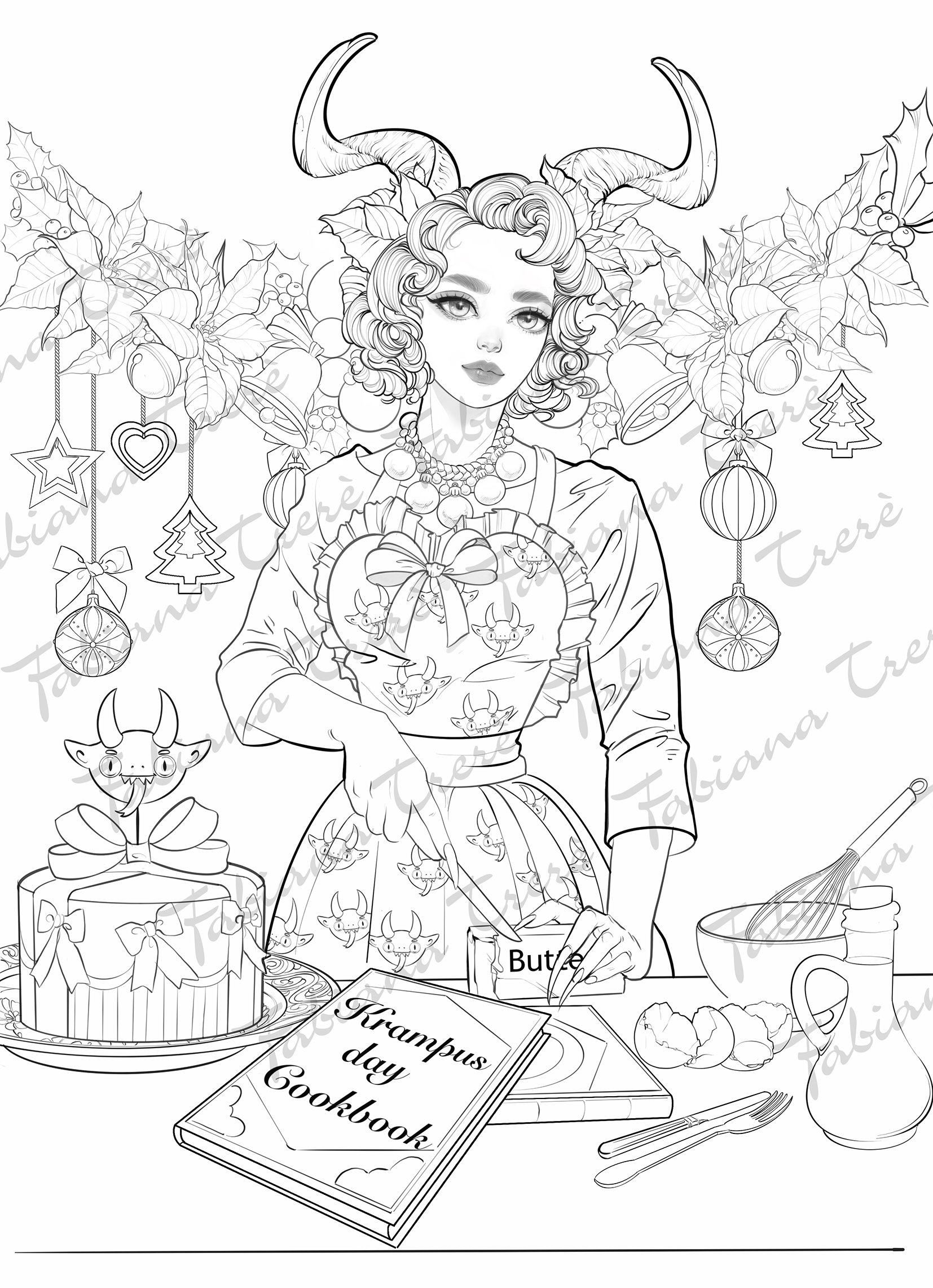 Christmas, Krampus Day, Coloring Page, Adult Coloring Book, Line Art ...