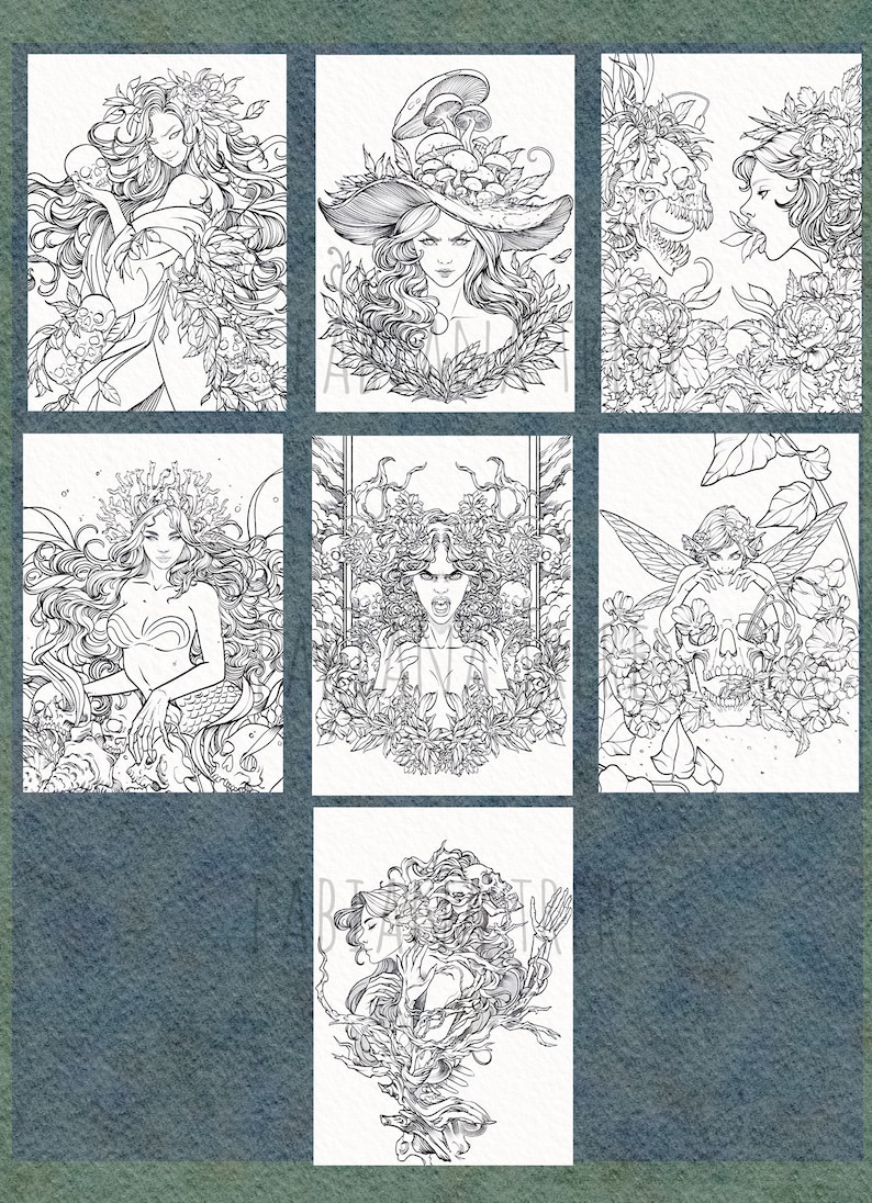 Dark Nature Coloring Book, 15 Pages, Line Art, Digital Stamp, Fantasy ...
