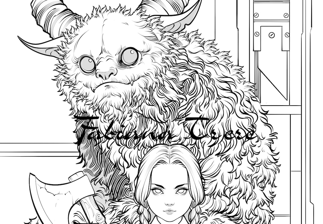 Halloween Line Art: Evil Girl, Monster Coloring Page | Spooky Art Print ...