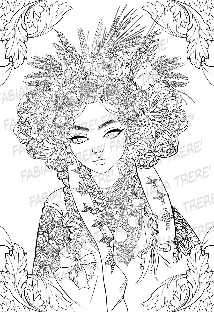 Digital Stamp coloring page Ukrainian girl adult coloring | Etsy