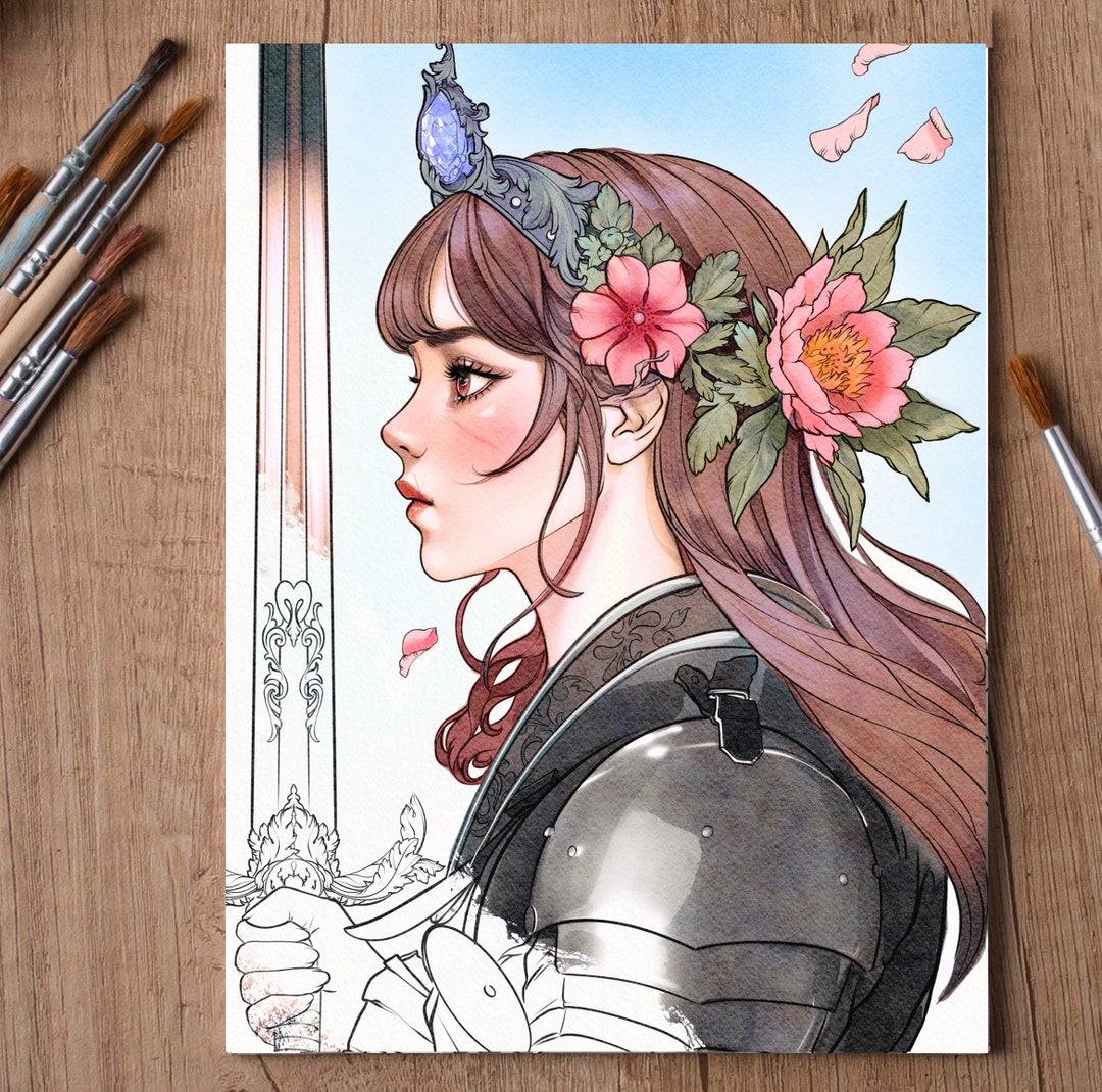 Warrior Italian Princess- Coloring Page for Adults - Digital Stamp ...